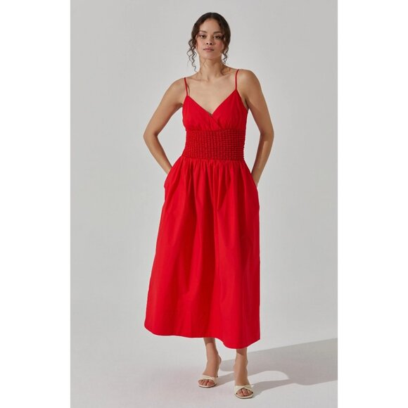 Astr | Dresses | Nwt Astr The Label Popcorn Waist Midi Dress Cherry Red ...